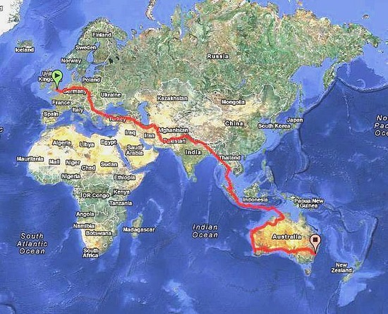 London - Sydney. Overland by motorbike